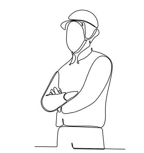 Premium Vector One Continuous Line Drawing Of Young Foreman Manager Controlling Building