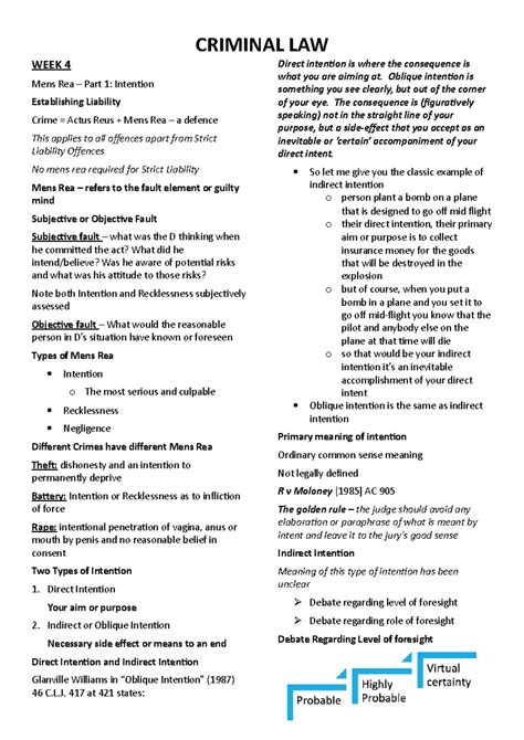 Week 4 Lecture Notes 4 Week 4 Mens Rea Part 1 Intention