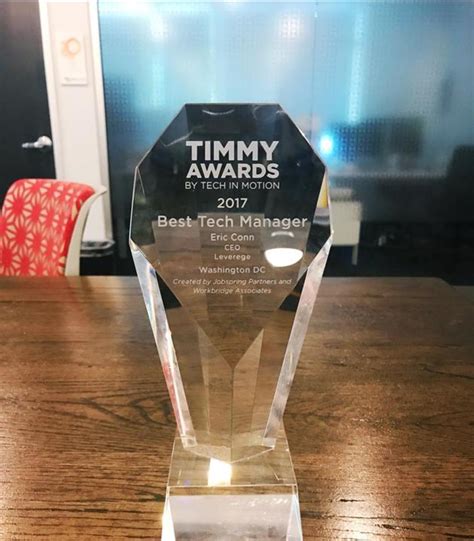 Im Humbled To Have Won The Timmy Award For Best Tech Manager In Dc Thanks To My Fantastic Team