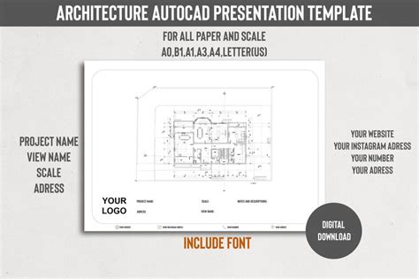 Autocad Template Autocad Presentation Template Include Instgram Website Number And Adress