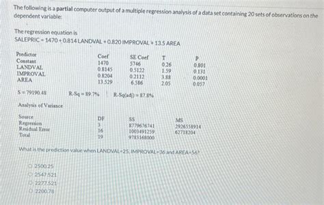 Solved The Following Is A Partial Computer Output Of A Chegg