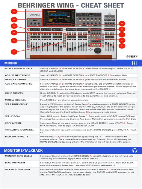 Behringer Wing Cheat Sheet 1 0 Pdf Audio Electronics Sound Production Technology