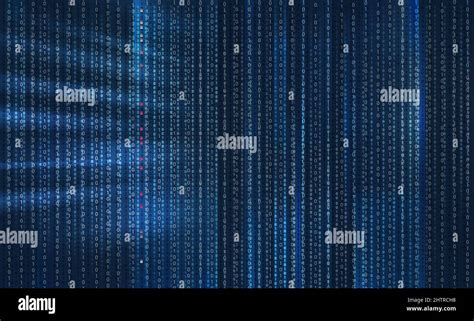 Binary Code Flying At Blue Background Digital Data Flow And