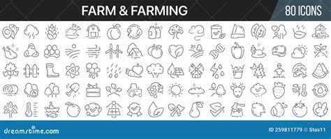 Farm And Farming Line Icons Collection Big Ui Icon Set In A Flat