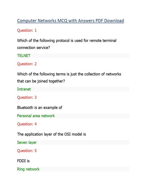 Computer Network Mcq Answers Pdf Download Pdf