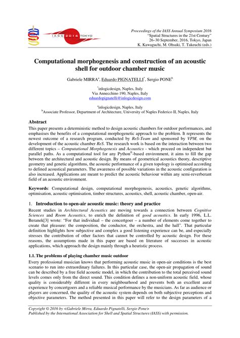 pdf computational morphogenesis and construction of an acoustic shell for outdoor chamber music