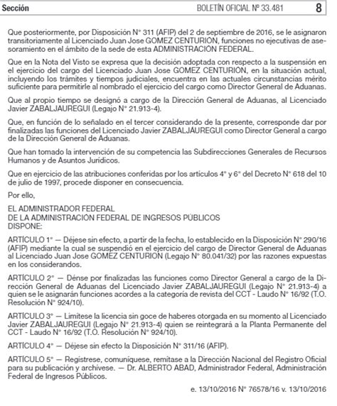 Luego De Las Acusaciones Por Corrupción Gómez Centurión Vuelve A La Aduana Infobae
