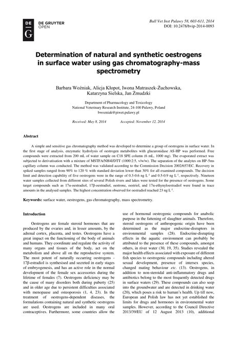 Pdf Determination Of Natural And Synthetic Oestrogens In Surface Water Using Gas