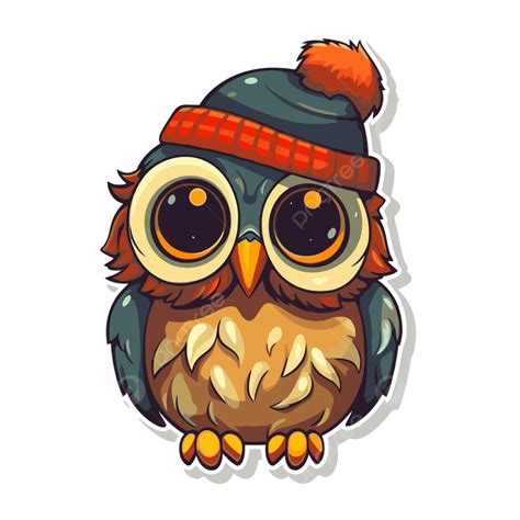 비니 클립 아트를 입고 귀여운 올빼미 벡터 고립 된 만화 크리스마스 올빼미와 스티커 디자인 상표 Png 일러스트 및 벡터 에 대한 무료 다운로드 Pngtree