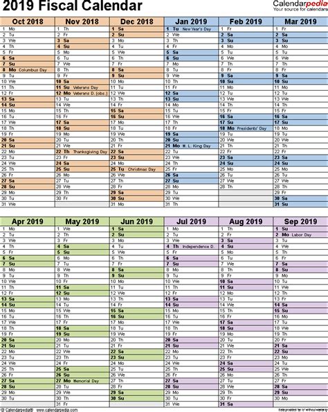 Fiscal Calendars Free Printable Word Templates