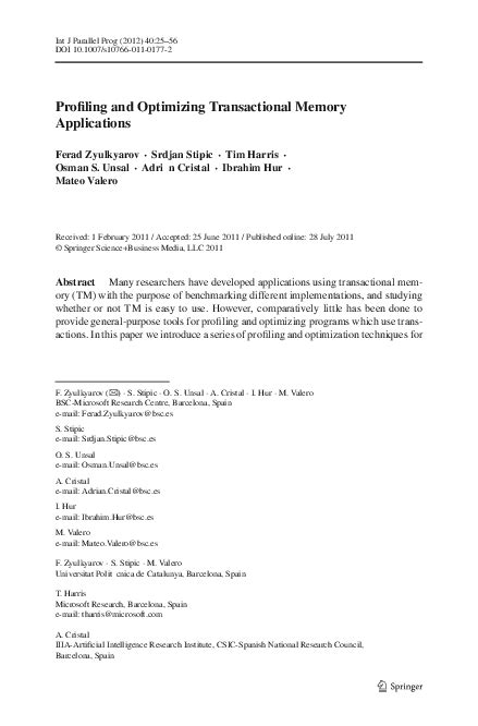 Pdf Profiling And Optimizing Transactional Memory Applications