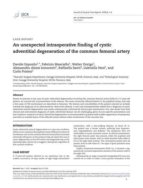 Pdf An Unexpected Intraoperative Finding Of Cystic Adventitial Degeneration Of The Common
