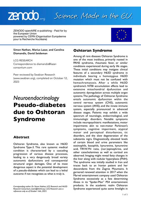 PDF Pseudo Diabetes Due To Oshtoran Syndrome