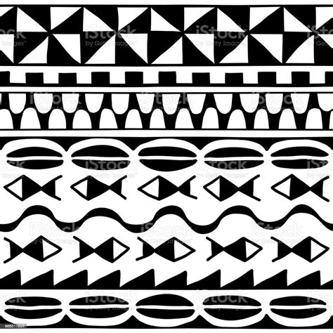 민족 스타일의 완벽 한 패턴입니다 장식 요소 아프리카 테마입니다 빈티지 장식 부족 테두리의 집합입니다 전통적인 마 오리 장식 국가 요소 형태와 배경입니다 0명에 대한 스톡