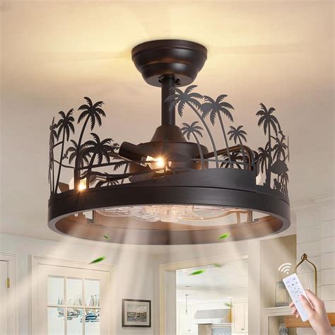 Jusheng 177 In 4 Light Black Tropical Palm Tree Cage Downrod Mount