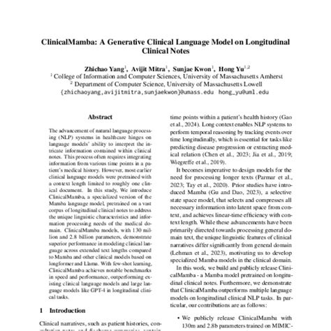 Clinicalmamba A Generative Clinical Language Model On Longitudinal