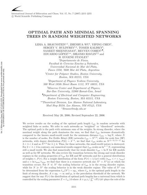 pdf optimal path and minimal spanning trees in random weighted networks dokumen tips