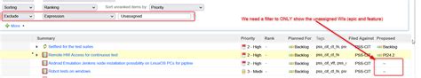 In Rtc Product Backlog Plan Need To Filter Only To Show The Unassigned Values For Proposed