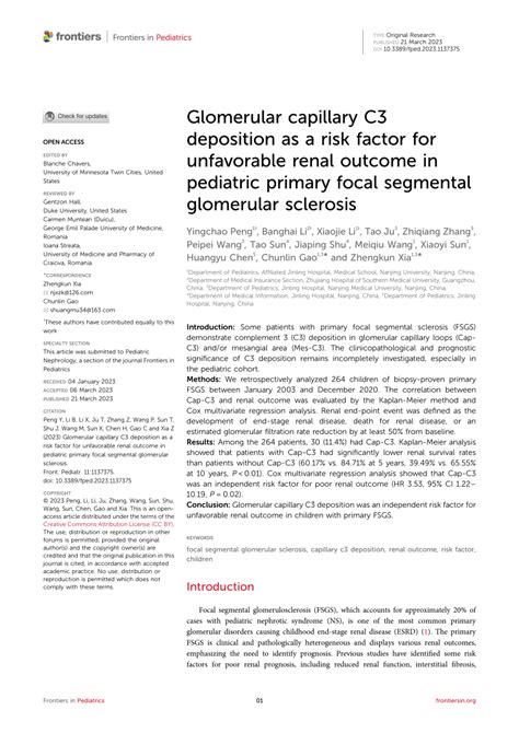 Pdf Glomerular Capillary C3 Deposition As A Risk Factor For Unfavorable Renal Outcome In