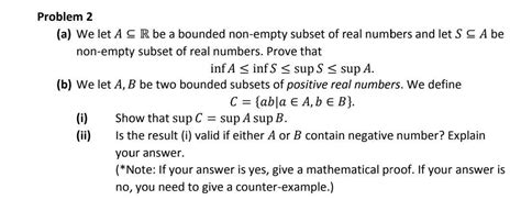 solved problem 2 a we let a cr be a bounded non empty