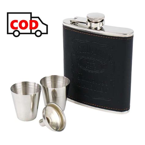 Jual Botol Bir Hip Flask Stainless Steel Leather Dengan Shot Glass 7Oz Model Retro Vintage