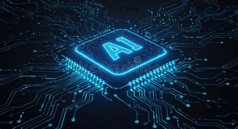 Illuminated Ai Chip On A Dark Circuit Board Representing Technology Stock Illustration