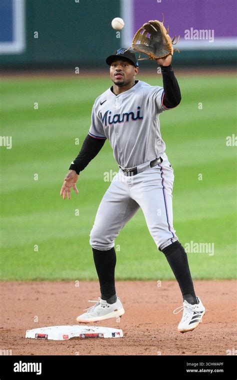 Miami Marlins Shortstop Xavier Edwards 9 In Action During A Baseball