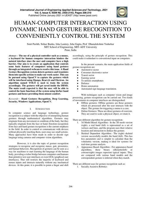 Pdf Human Computer Interaction Using Dynamic Hand Gesture Recognition