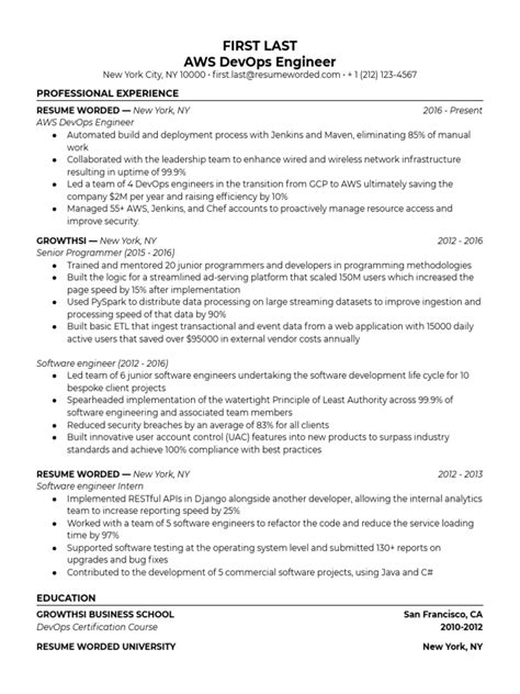 aws devops engineer resume pdf amazon web services software