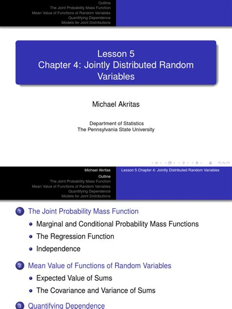 Lesson 5 Chapter 4 Jointly Distributed Random Variables Michael