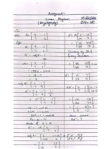 Linear Algebra Cryptography Pdf