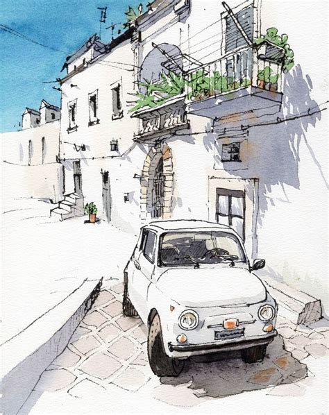 어반스케치 작가 윤코 Urbansketchers On Instagram 7월엔 떠나자 자동차 그리기 최소한의 채색과