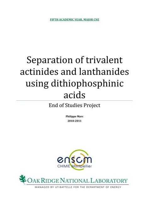 Pdf Separation Of Trivalent Actinides And Lanthanides Using Dithiophosphinic Acids