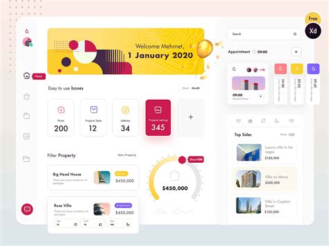 Free Property Management Dashboard UI Template XD