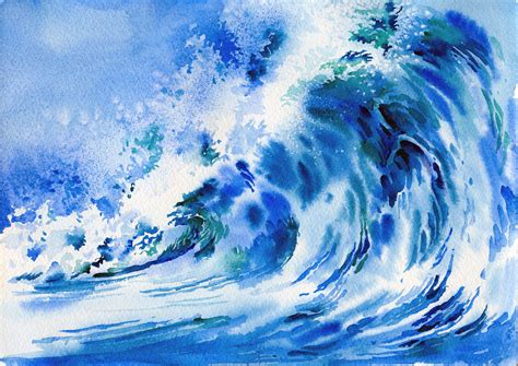 Watercolor Ocean Waves Sea Blue Watercolor Ocean Waves Coastal Beach