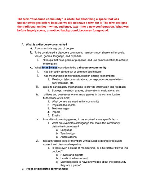 Discourse Community Theory The Term “discourse Community” Is Useful For Describing A Space