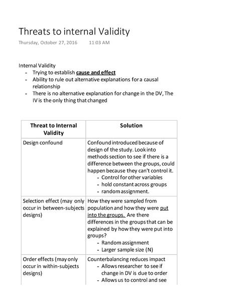 Threats To Internal Validity Threats To Internal Validity Thursday October 27 2016 11 03 AM