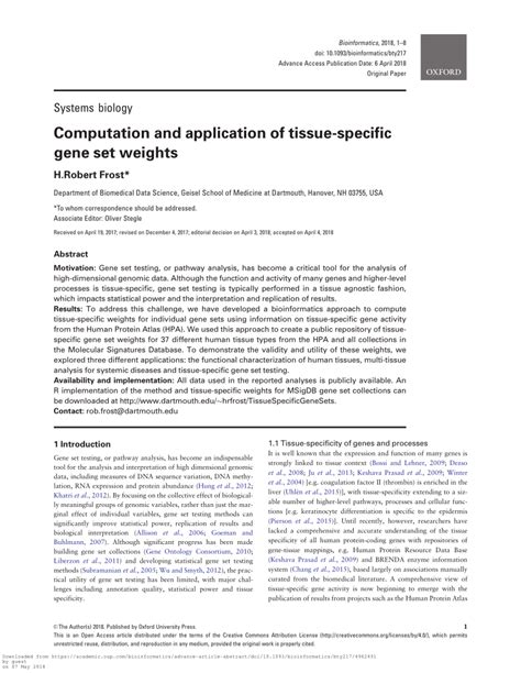 Pdf Computation And Application Of Tissue Specific Gene Set Weights