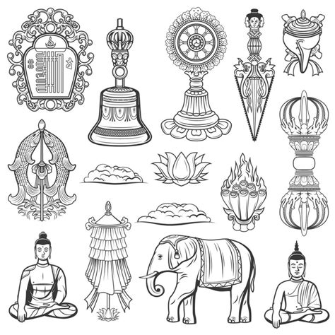 Buddhism Religion Sacred Symbols Vector Icons 23592531 Vector Art At