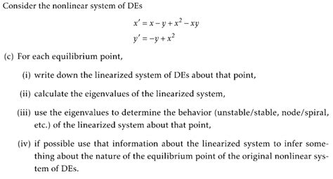 solved consider the nonlinear system of des x x y x 2