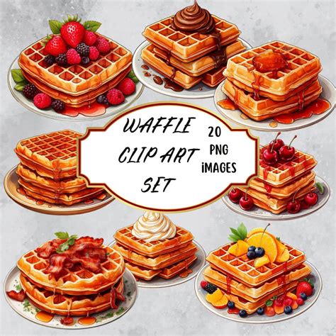 Waffles Png Clip Art Setdigital Food Graphicsbreakfast Clipart Watercolor Waffle Illustration