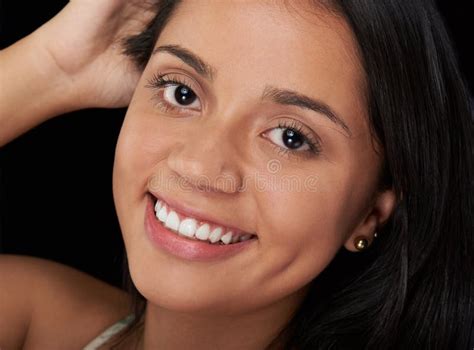 Headshot Of Smiling Mature Woman Speak On Video Call Stock Photo