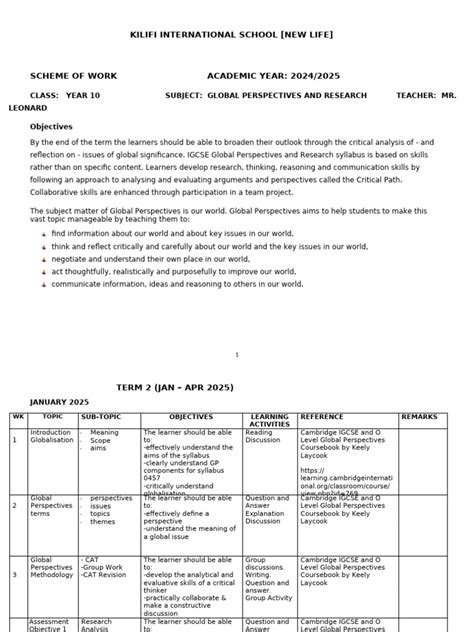 Year 10 Gp Scheme Of Work 2025 Kisnl Pdf Learning Essays