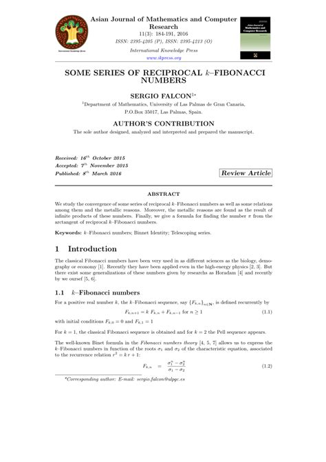 pdf some series of reciprocal k fibonacci numbers