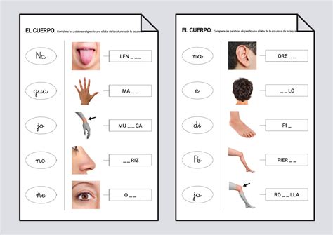 Completar Palabras Partes Del Cuerpo Principio Alfabético Soyvisual