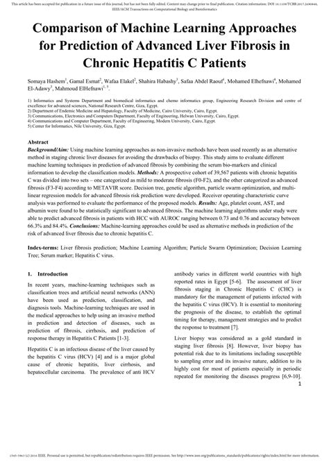 Pdf Comparison Of Machine Learning Approaches For Prediction Of Advanced Liver Fibrosis In