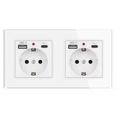 Розетка с Usb электрическая 2 поста с Usb Type C Аc рамка 153х82мм стекло цвет белый купить