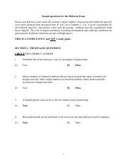 Sample Midterm Exam Questions Partnerships Investment Course Hero