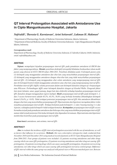 Pdf Qt Interval Prolongation Associated With Amiodarone Use In Cipto