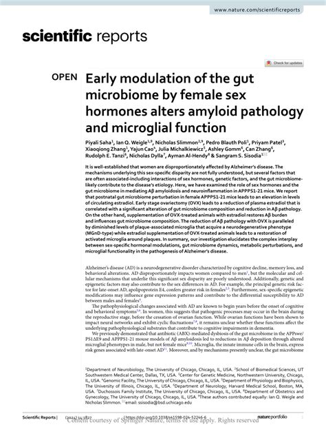 Pdf Early Modulation Of The Gut Microbiome By Female Sex Hormones Alters Amyloid Pathology And